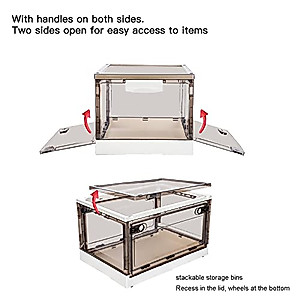 Stackable Storage Bins Collapsible Closet Toy Organizer Clear Box Large Cube Plastic Container with Handles & Wheels, 2 Ways to Open for Playroom, Home and Camping Cabinet (50 Quarts+2pcs, White)