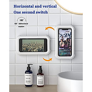 Waterproof Shower Phone Holder with 360° Rotation, Angle Adjustable, Wall Mounted Phone Holder for Bathroom Mirror Bathtub Kitchen, Up to 6.8 Inch (2 Pack)