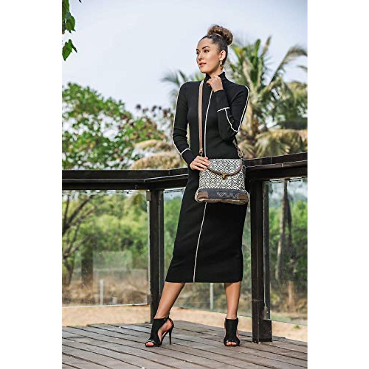 Myra Bag Cranky Upcycled Canvas & Leather Shoulder Bag S-1460