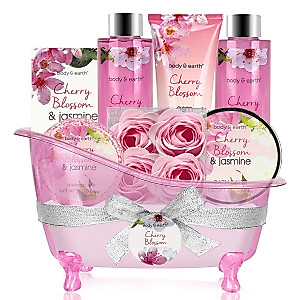 Gift Baskets for Women Body & Earth Bath and Body Gift Set for Women, Valentine's Gifts for Women, Cherry Blossom & Jasmine Spa Gifts for Women Bath Gift for Women, Regalos Para Mujer