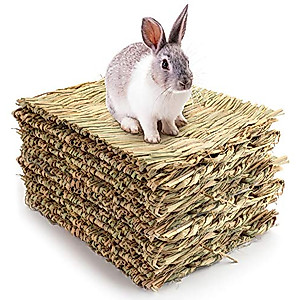 Yesland 12 Pack Woven Bed Mat for Rabbits - Grass Mat & Bunny Bedding Nest - Rabbit Bed and Natural Chew Toy Bed for Guinea Pig Chinchilla Squirrel Hamster Cat Dog and Small Animal