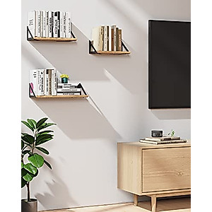 BAYKA Floating Shelves for Bedroom Decor, Rustic Wood Wall Shelves for Living Room Wall Mounted, Hanging Shelving for Bathroom, Laundry Room, Small Shelf for Plants, Books(Brown,Set of 3)