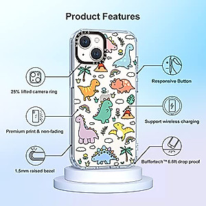 MOSNOVO Compatible with iPhone 14 Case, [Buffertech 6.6 ft Drop Impact] [Anti Peel Off Tech] Clear TPU Bumper Phone Case Cover with Cute Joyful Dinosaur Designed for iPhone 14 6.1"