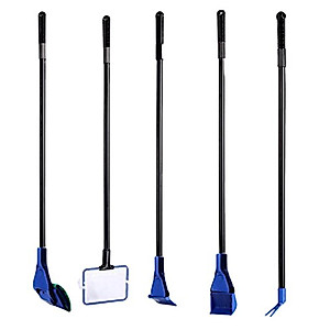 GreenJoy Aquarium Fish Tank Cleaning Kit Tools Algae Scrapers Set 5 in 1 & Fish Tank Gravel Cleaner - Siphon Vacuum for Water Changing and Sand Cleaner (Cleaner Set)