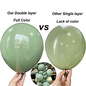 Sage Green Balloon Garland Arch Kit- Double Stuffed Sage Green Balloons Ivory White Metallic Chrome Gold Balloons for Baby Shower Jungle Safari Wild One Birthday Party Decorations