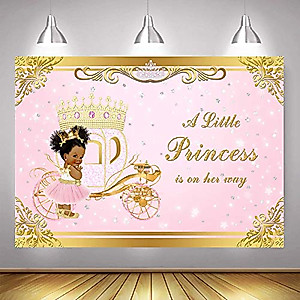 Mocsicka Gold Princess Backdrop Pink Little Princess is On The Way Baby Shower Photography Background Vinyl Glitter Gold Princess Carriage Geometrical Decoration Newborn Props (7x5ft)