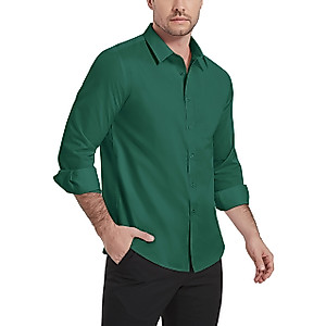 MAGCOMSEN Mens Dress Shirts Long Sleeve Button Down Shirt Lightweight Formal Shirts Business Casual Shirt Green,XL