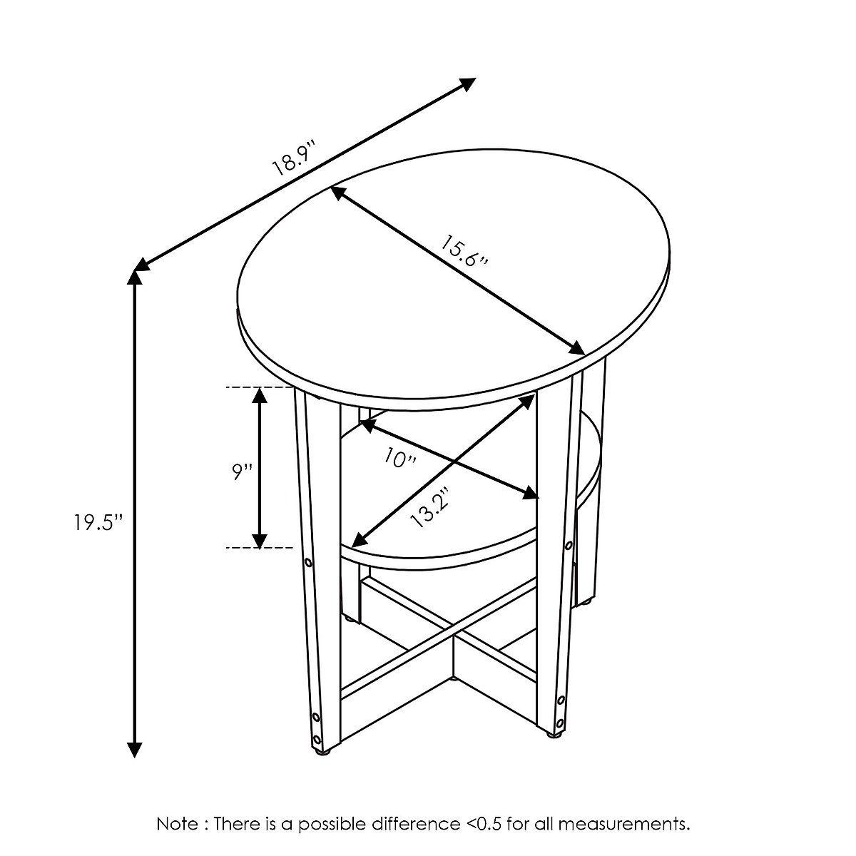 Furinno JAYA Oval End Side Night Stand/Bedside Table, 2-Pack, Columbia Walnut/Black