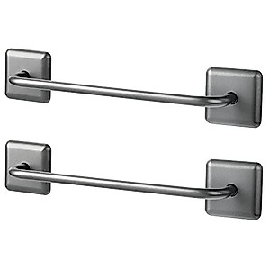 mDesign Stainless Adhesive Towel Holder - Space Saving Rack/Bar for Bathroom Wall, Door, or Cabinet - Holds Washcloths, Hand and Face Towels - Unity Collection - 2 Pack, Graphite Gray