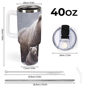 Bear Mama Little Winter Day 40 Oz Stainless Steel Cup Travel Tumbler with Handle and Straw Lightweight Coffee Mug for Home Office