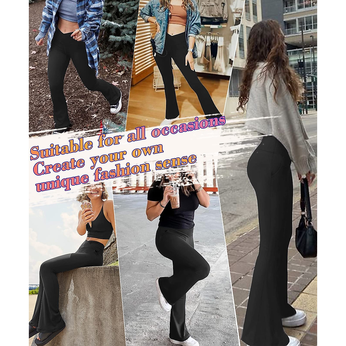 SOFITNIYA High Waisted Flare Leggings Crossover Bootcut Yoga Pants with Pockets for Women