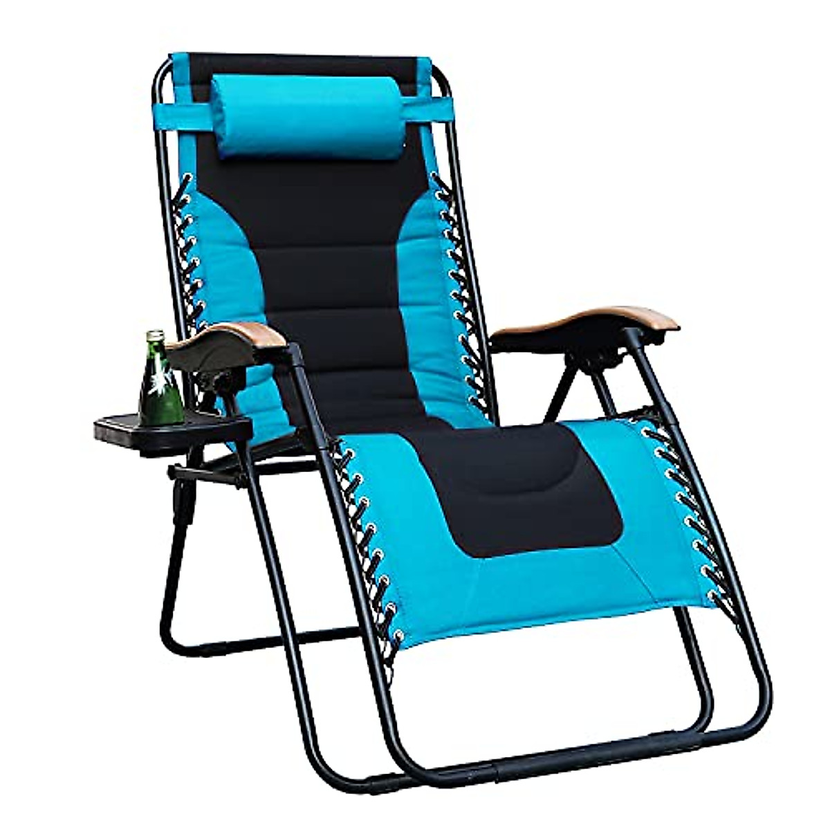 PHI VILLA XL Oversize Zero Gravity Chair Padded Recliner Oversize Lounge Chair with Free Cup Holder,Support 350 LBS (Aqua)