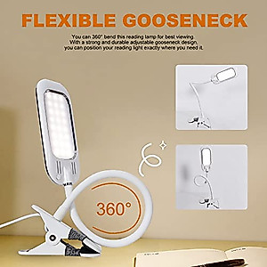 Eye Caring Desk Lamp with Clamp,Full Spectrum Eye Protection LED Clip on Desk Lamp,Dimmable Bright 8W Book Light for Reading in Bed,Daylight USB Powered Adjustable Gooseneck Small Desk Lamp for Dorm
