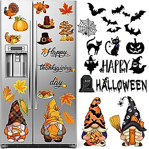 28 Pcs Thanksgiving Refrigerator Magnet Halloween Fridge Magnetic Stickers Holiday Refrigerator Decor Fall Funny Magnet Fall Magnetic Garage Door Decoration for Metal Garage Door Car Kitchen