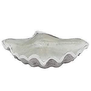Deco 79 Aluminum Sea Life Shell Serving Bowl with Enamel Interior, 12" x 9" x 3", White