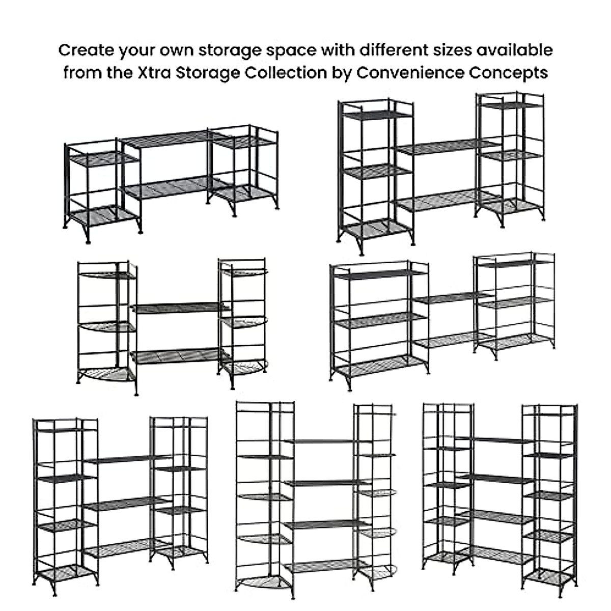 Convenience Concepts Xtra Storage Shelf Metal Extension Set of 2, Black