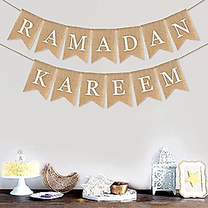 Burlap Ramadan Kareem Banner Muslim Fireplace Mantel Decoration Rustic Ramadan Kareem Bunting Banner for Mantle Fireplace Ramadan Party Decor Supplies
