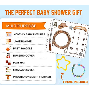 Cowboy Theme Baby Monthly Milestone Blanket, 48x40in Soft Flannel, Gun Rope Backgrounds, Newborn Mom Gifts, Baby Shower Age Growth Tracker with Bonus Maker BTZSSS23