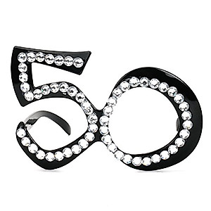 50th Birthday Glasses - Number Crystal Frame, Party Favors, Wedding, Funny Costume Sunglasses, Novelty Eyewear Celebration Decoration for Kids and Adults 6 Pack (50)