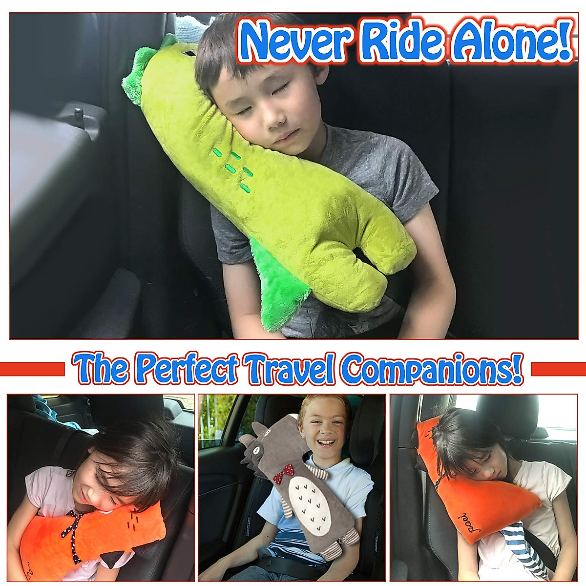 Attelia Kids Car Seat Belt Pillow for Kids, Neck Support Pillow Adjustable Seat Strap Shoulder Pads Road Trip Pillow Seatbelt Buddy (Grey Donkey L)