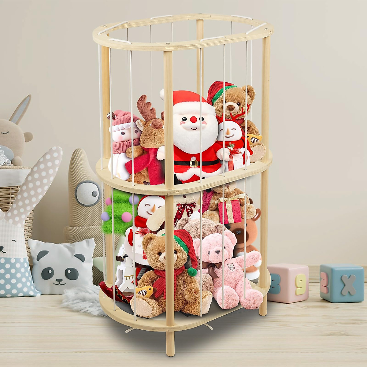 Viyuse Stuffed Animal Zoo Storage Extra Large Wooden Stuffed Animal Holder Soft Toy Organizer Nursery Zoo Cage Plush Stuffed Toy Cage Kids Playroom Bedroom Decor Display Corner Ellipsoid