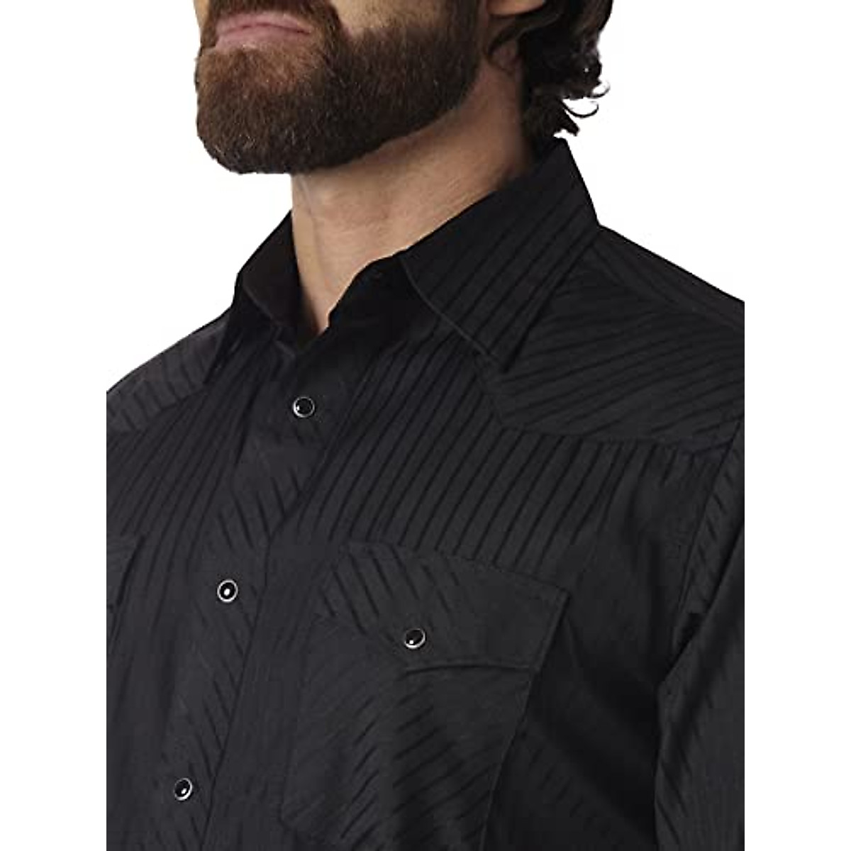 Wrangler mens Sport Western Two Pocket Long Sleeve Snap button down shirts, Black, Large US
