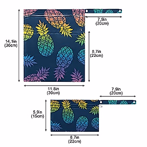 SDMKA 2Pcs Wet Dry Bag for Baby Cloth Diapers Bright Pineapple Reusable Waterproof Wet Bag with Two Zippered Pockets for Travel Beach Pool