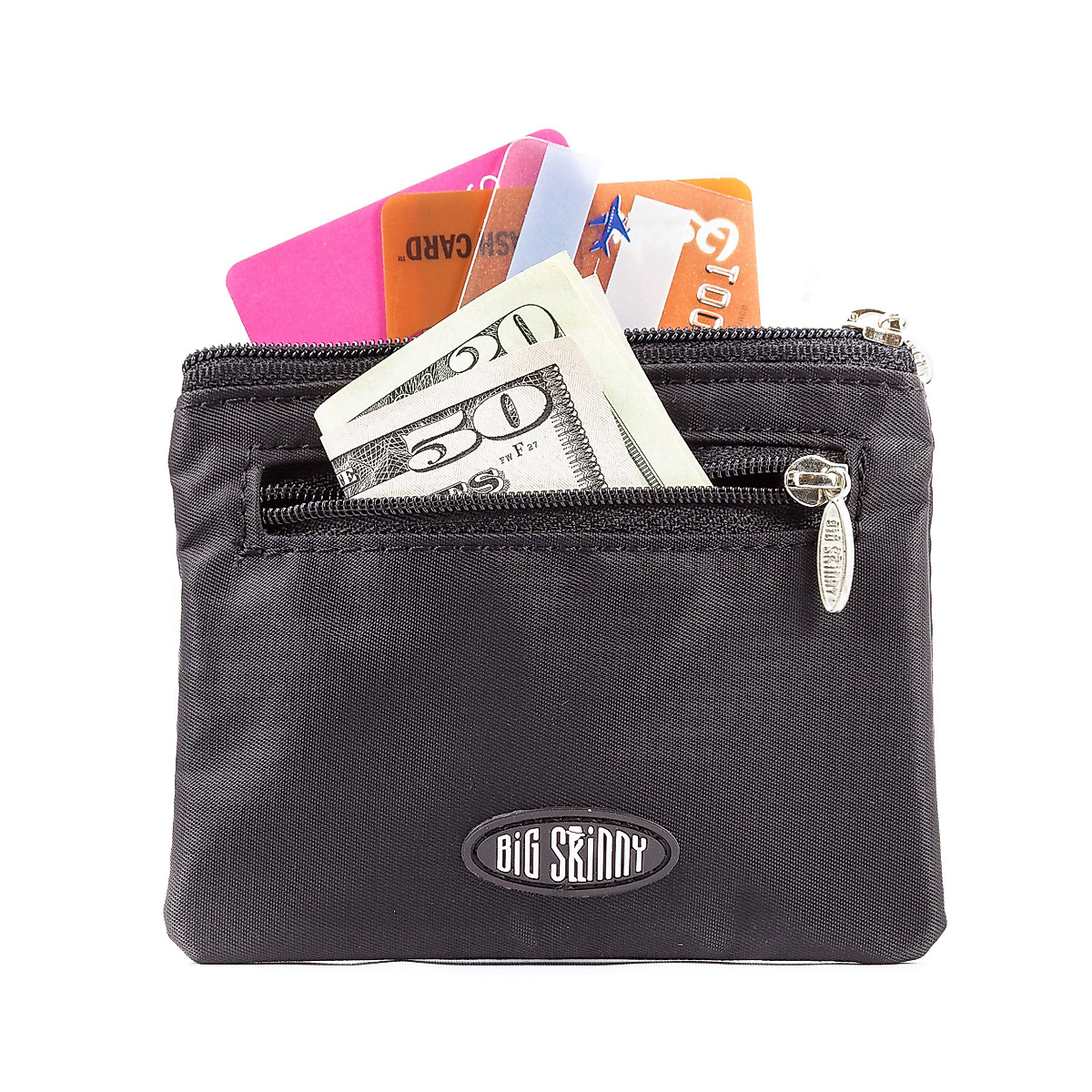 Big Skinny Money Penny Coin Slim Leather Wallet, Holds Up to 13 Cards,Lightweight, Black