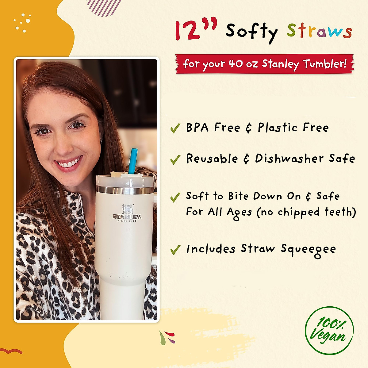 Premium Reusable Silicone Straws for Stanley 40 Oz Tumbler - Replacement 12 Inch Extra Large for Tall Size Simple Modern, Quencher, Yeti, Meoky - Included Cleaning Tools BPA Free Flexible