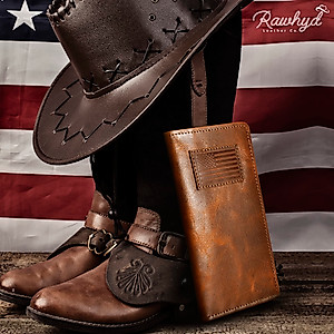 RAW HYD Leather American Flag Wallet for Men – Full-Grain Leather Flag Wallet - 6.75" Long Wallets for Men – Patriotic American Flag Wallet Mens Leather – Durable Western Wallets for Men