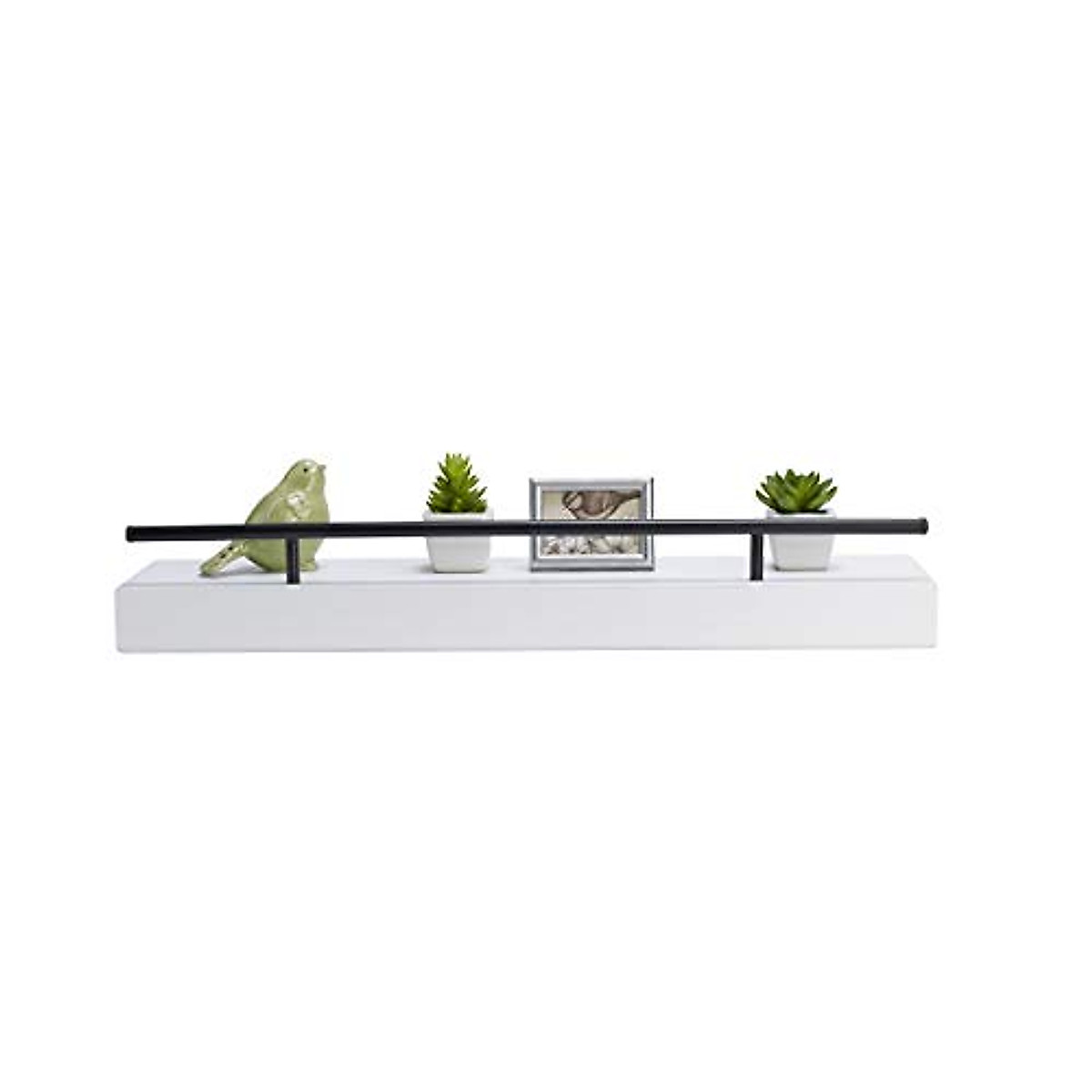 MELANNCO Floating Railing Shelf for Bedroom, Living Room, Bathroom, Kitchen, 24-Inch, Distressed White