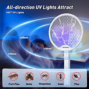vertmuro Electric Fly Swatter, 4000V Bug Zapper Racket 2-in-1 Foldable Fly Trap with USB Rechargeable Battery, UV Light, Mosquito Killer Zapper for Indoor and Outdoor