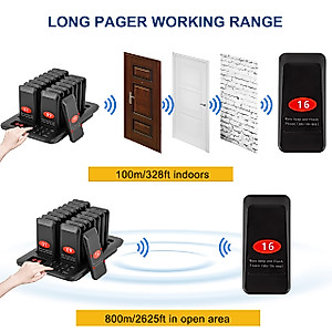 Hanchen Restaurant Pager System Social Distancing Buzzer Wireless Calling System Max 999 Nursery Pager Set Vibration 16 Waiting Buzzers for Church Clinic Food Truck Hospital (Wine red)