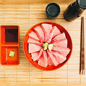 JapanBargain 2395, Japanese Style Soy Sauce Dishes Dipping Bowls, Red and Black Color, Two Compartments, 2 Pack