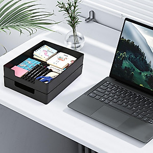 EsOfficce Letter-Size Tray, 2PCS Plastic Stackable A4 Paper Tray, Desk Drawer Organizer, Multi-use Large Storage Basket for Office Home Supplies,13 x 9.6 inch