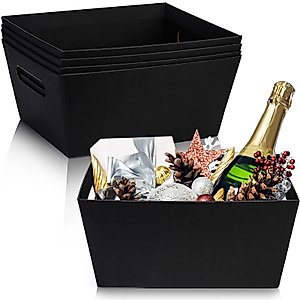 DEAYOU 5 Pack Gift Basket Empty, 12" x 10" Kraft Basket With Handle, 6 LB Cardboard Gift Basket Market Tray, Large Black Paper Basket Holder Container for Wine Gift, DIY, Food, Snacks, Crafts, Easter