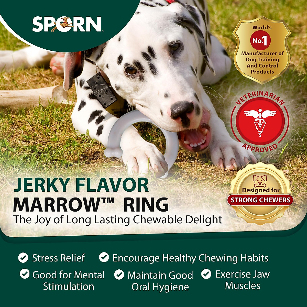 Sporn Durable Marrow Ring Dog Chew Bones for Aggressive Chewers, Jerky Flavor Dog Chew Toys for Large Chew Dogs, Gluten-Free & Non-Toxic, Medium/Large