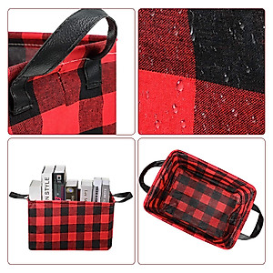 Boao 6 Pcs Buffalo Plaid Basket Square Storage Basket Buffalo Check Basket Bin Solid Storage Organizer with Handles Collapsible Square Organizer for Home Office (Red, Black, Plaid Style)