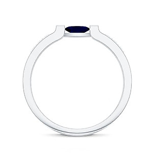 Rosec Jewels Certified Natural Blue Sapphire Solitaire Band Ring for Women, AAA Quality, Sapphire Diamond Band - Ready to Gift, 14K White Gold, Size:US 9.00
