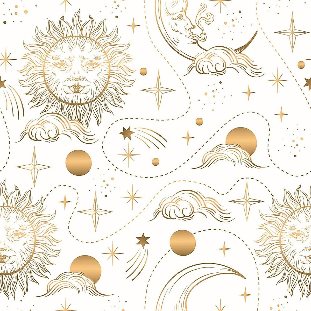 VistaPalette 18"x236" Cartoon Fairy Sun Moon Star Golden Peel and Stick Self Adhesive Wallpaper Removable Contact Paper Stick on Easy Peel Off Wall Paper for Kitchen Bedroom Bathroom Renter
