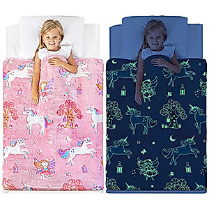 Glow in The Dark Unicorn Blanket for Girls – Soft Pink Fleece Throw. Great Christmas, Birthday, Baby, Toddler Unicorn Gifts! Unicorn Toys for Girls, with Fairy, Butterfly, Stars. Bright Long-Last Glow