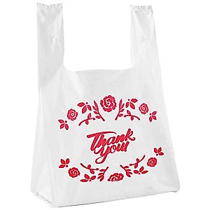 Yesland 500 Ct Plastic Bags, Thank You Reusable Grocery Bag Disposable T-shirts Carryout Shopping Bags, 13 x 7 x 21 Inch, 15 Mic, 0.6 Mil Bulk Shopping Bags for Grocery Retail Restaurant, Red Flower