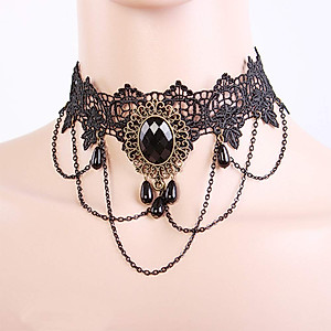 Dumcondy Halloween Elegant Sexy Women Girl Retro Gothic Punk Style Necklace Black Lace Neck Chain Collar Statement Choker Victorian Steampunk Jewelry Party Wedding Princess,5 Pieces/Set