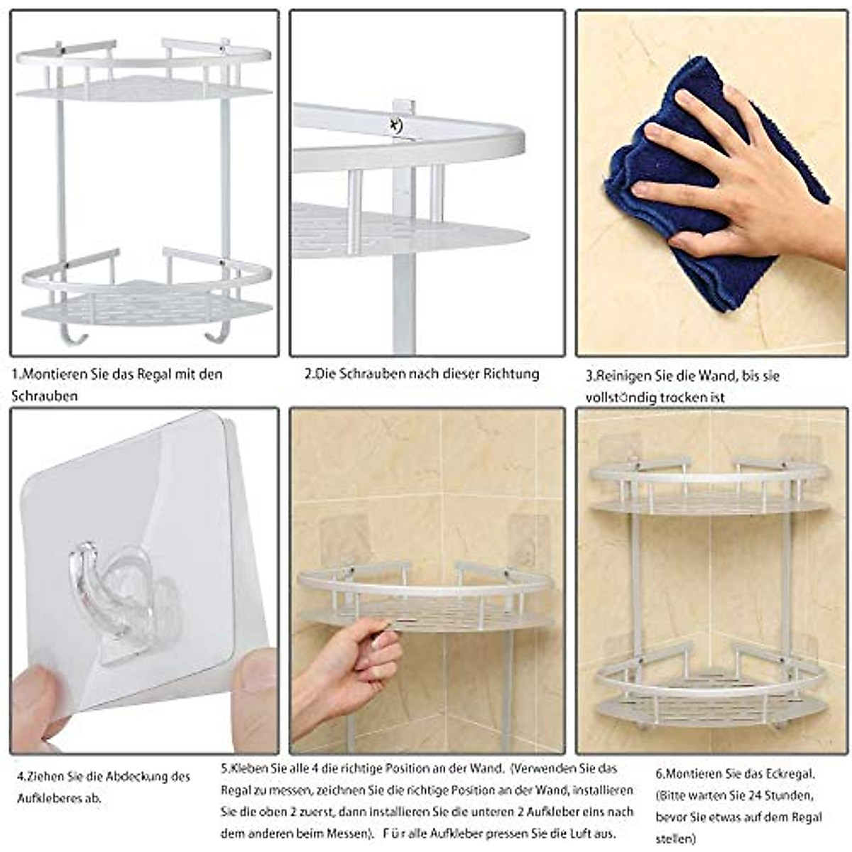 Hawsam No Drilling Bathroom Corner Shelves, Aluminum 2 Tier Shower Shelf Caddy Adhesive Storage Basket for Shampoo (Corner)