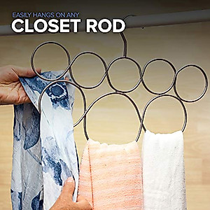 Scarf Hanger Organizer Holder for Closet Space Saving Organization and Storage, 8 Snagless Satin Chrome Rings by EXULTIMATE