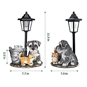 POTEY Garden Statues, Solar Garden Sculptures & Statues Outdoor with Solar Lights and Flowerpot Funny Garden Decor Housewarming Gifts Lights for Patio Yard, Balcony Decorations (Dog and Cat)