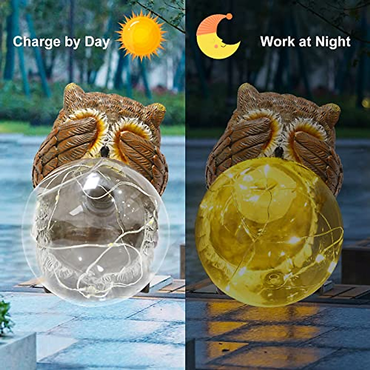 ANGMLN Owl Solar Lights Garden Outdoor, 3 Pack Solar Figurines Lights Decor Growing Orb Waterproof Cute Garden Statues for Patio Yard Lawn Clearance Ornaments