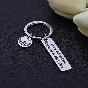 bobauna Every Adventure Requires A First Step Cat Quote Owl Keychain Inspirational Gift (adventure requires keychian)