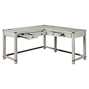 OSP Home Furnishings Baton Rouge Rustic L-Shape Office Desk with Power Port Drawer, Champagne Oak Finish