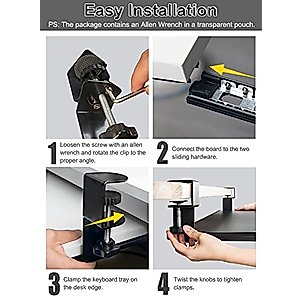 Under Desk Keyboard Tray for Corner L Shaped Desk, Clamp On Keyboard Drawer Slide Out, Ergonomic Desk Extender with Swivel Clips NO Need to Dill Holes, Black